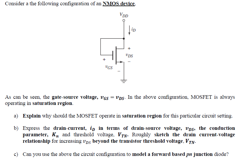 Solved Consider a the following configuration of an NMOS | Chegg.com