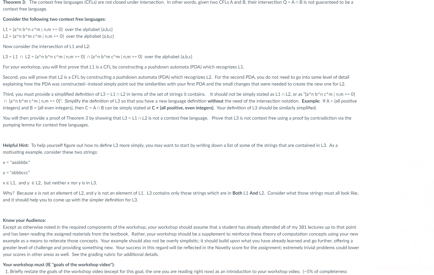 Solved Theorem 3: The context free languages (CFLs) are not | Chegg.com