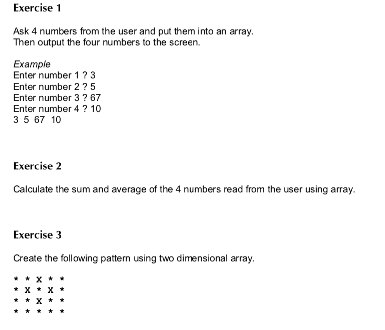 Solved Exercise1 Ask 4 numbers from the user and put them | Chegg.com