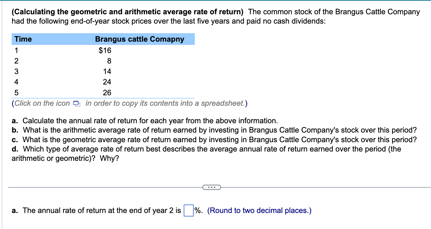 Solved (Calculating the geometric and arithmetic average | Chegg.com