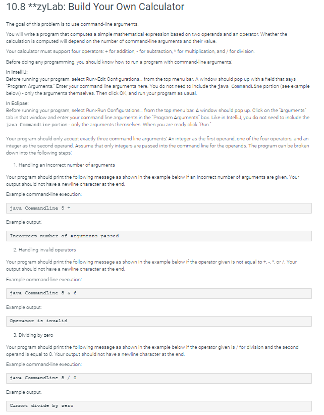 Solved 10.8 **zyLab: Build Your Own Calculator The goal of | Chegg.com