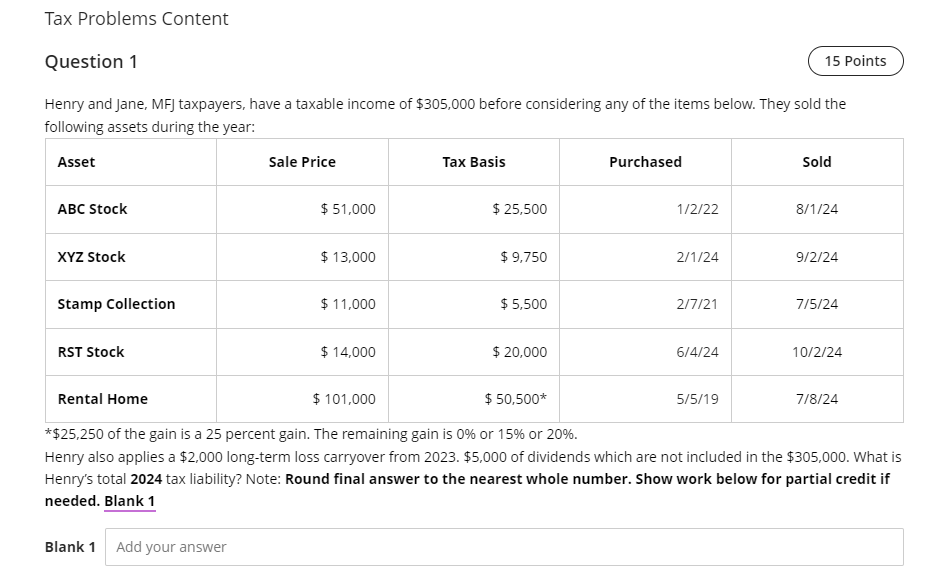 Solved Tax Problems ContentQuestion 1Henry and Jane, MFJ | Chegg.com