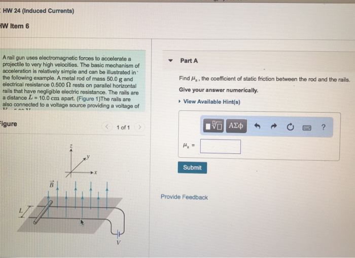 Solved HW 24 (Induced Currents) IW Item 6 A rail gun uses | Chegg.com