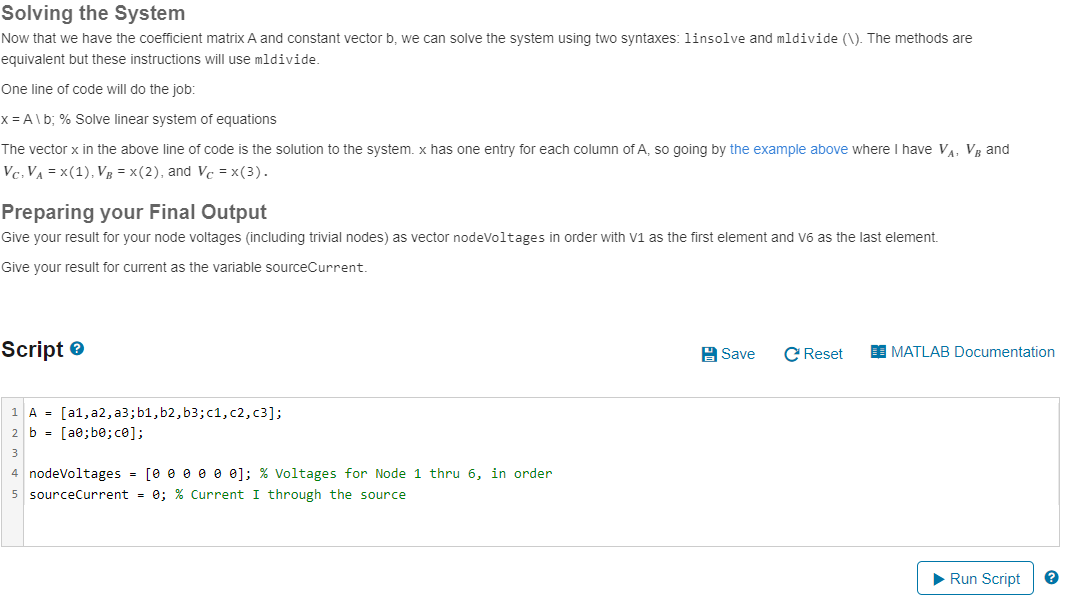 Solved Nodal Analysis Using MATLAB My Solutions About This | Chegg.com