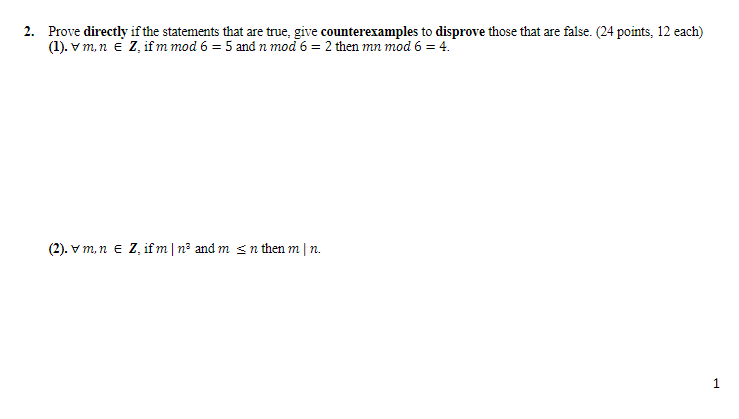 Solved 2. Prove directly if the statements that are true, | Chegg.com
