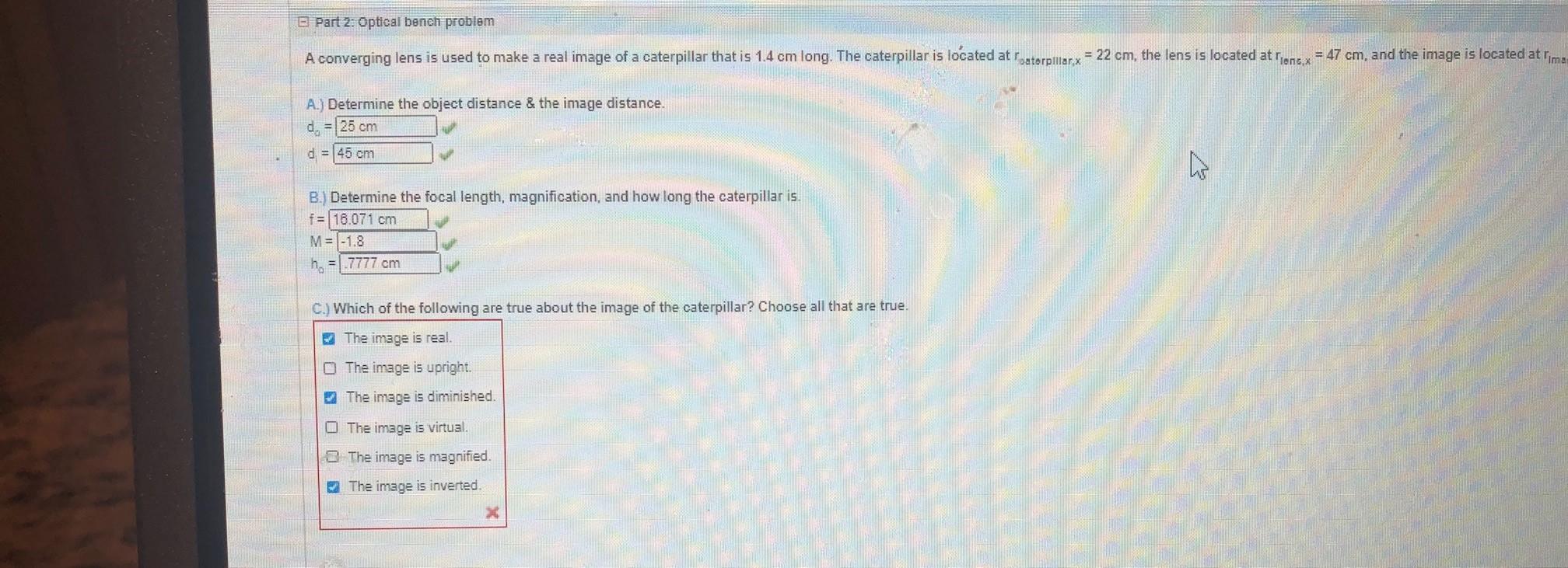 Solved E Part 2: Optical bench problem A converging lens is | Chegg.com