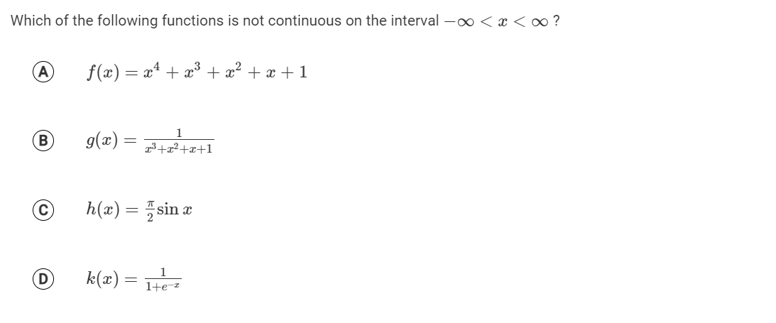 Solved Which of the following functions is not continuous on | Chegg.com