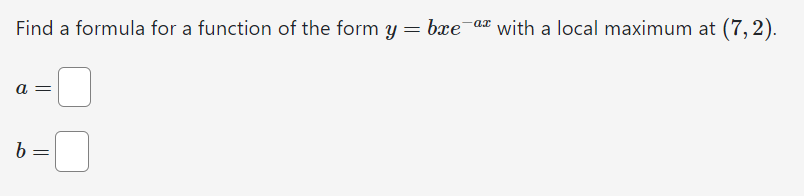 Solved Find a formula for a function of the form y=bxe−ax | Chegg.com