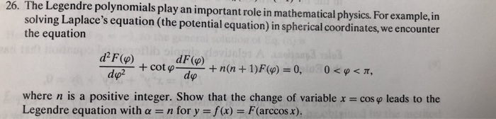 Solved 26. The Legendre polynomials play an important role | Chegg.com