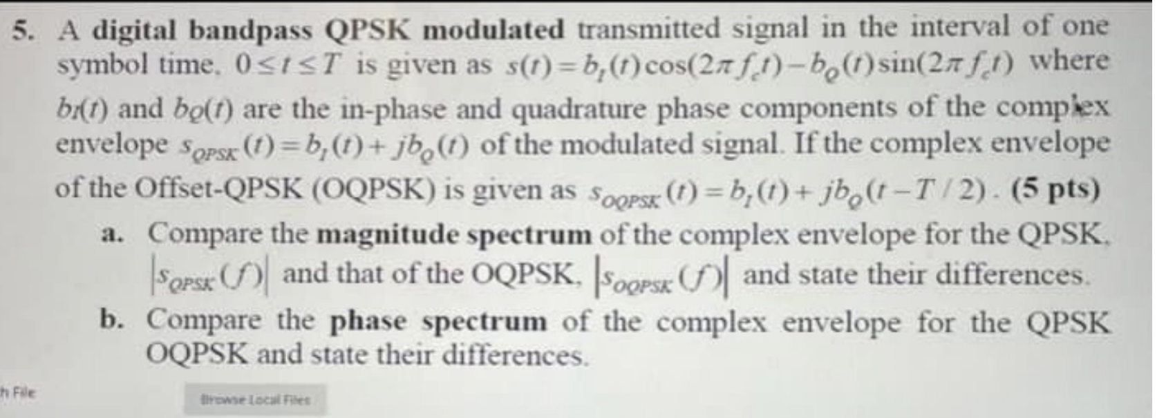 Solved A digital bandpass QPSK ﻿modulated transmitted signal | Chegg.com