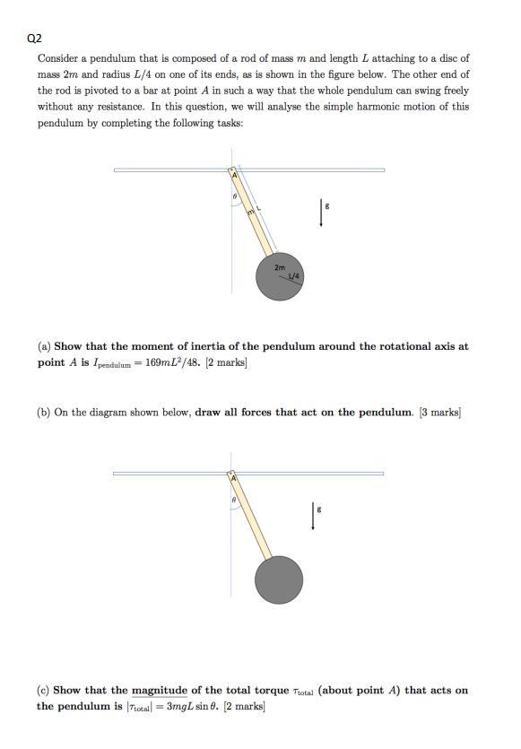 Solved Q2 Consider a pendulum that is composed of a rod of | Chegg.com