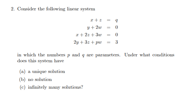 Solved Consider the following linear | Chegg.com