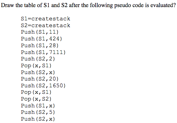Solved Draw the table of S1 and S2 after the following | Chegg.com