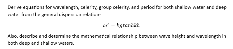 Solved Derive equations for wavelength, celerity, group | Chegg.com