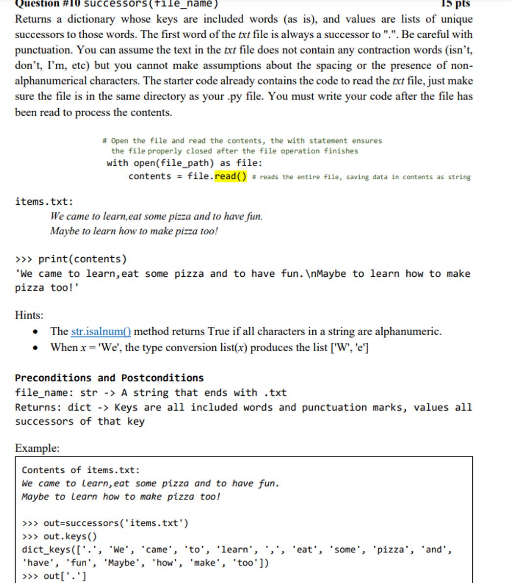 Solved Question #10 ﻿successors(†i1e_name)Returns a | Chegg.com