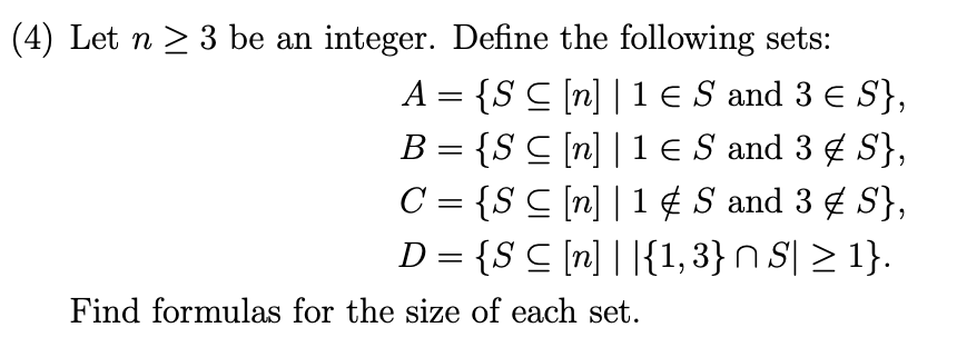 Solved Let n ≥ 3 be an integer. Define the following sets: A | Chegg.com
