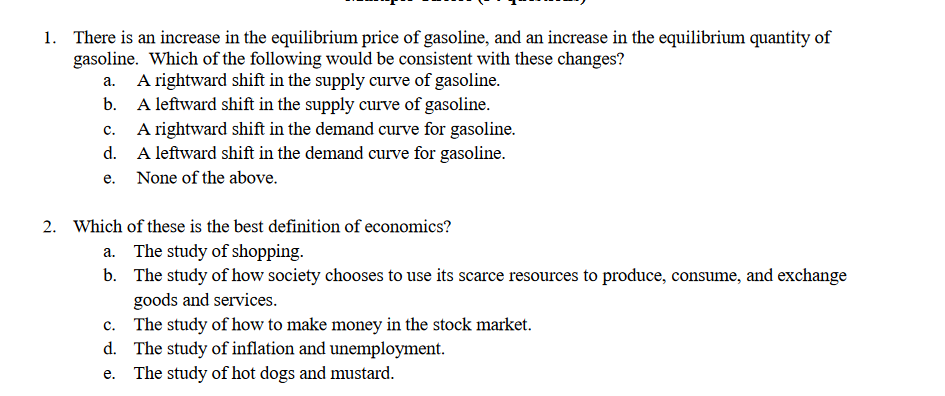 Solved a. 1. There is an increase in the equilibrium price | Chegg.com