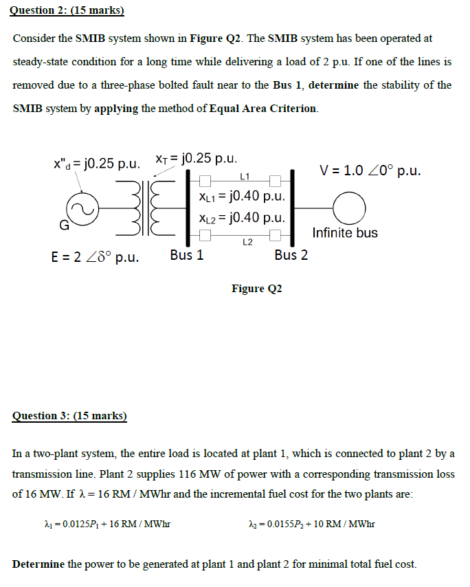 Solved Consider the SMIB system shown in Figure Q2. The SMIB | Chegg.com