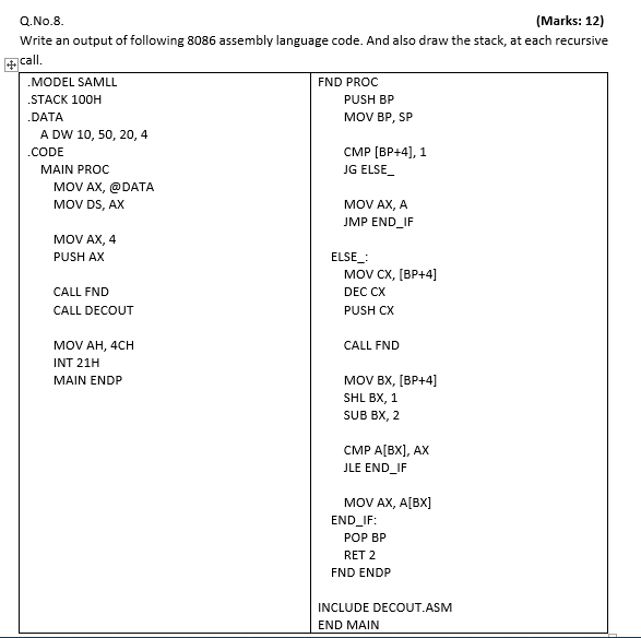 Solved Q.No.8. (Marks: 12) Write an output of following 8086 | Chegg.com
