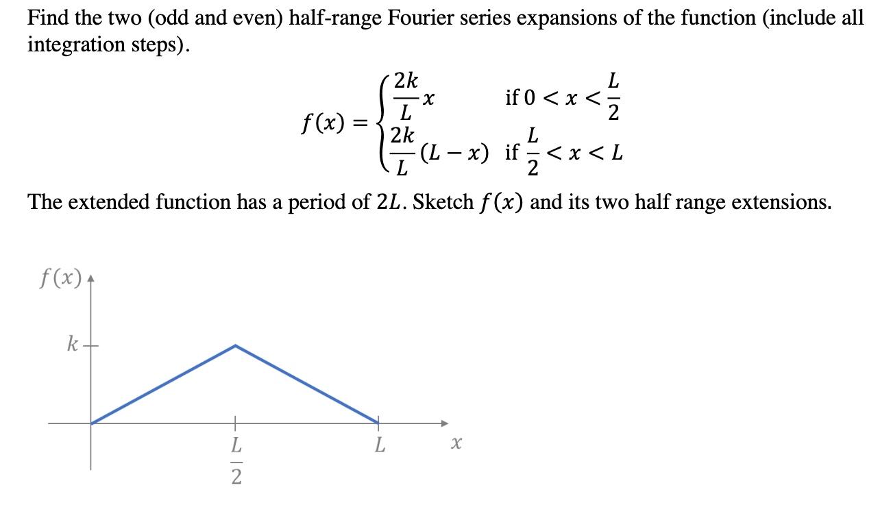 Solved Find the two (odd and even) half-range Fourier series | Chegg.com Solved Find the two (odd and even) half-range Fourier series | Chegg.com