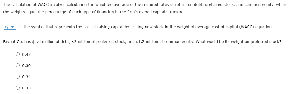 Solved The calculation of WACC involves calculating the | Chegg.com