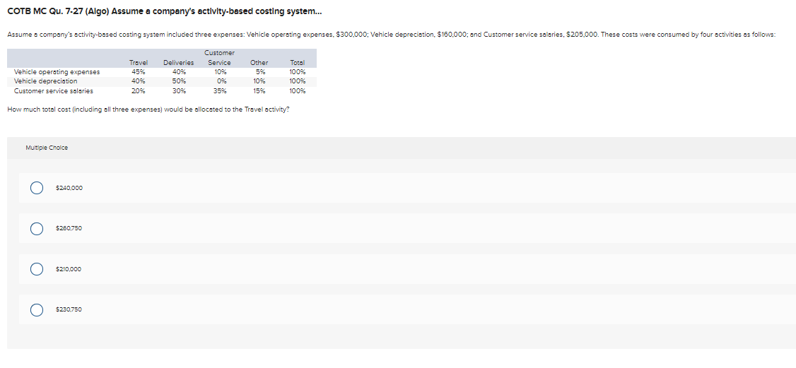 Solved COTB MC Qu. 7.27 (Algo) Assume a company's | Chegg.com