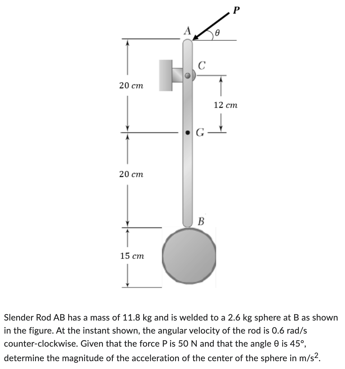 Solved Slender Rod AB ﻿has a mass of 11.8 kg ﻿and is ﻿welded | Chegg.com