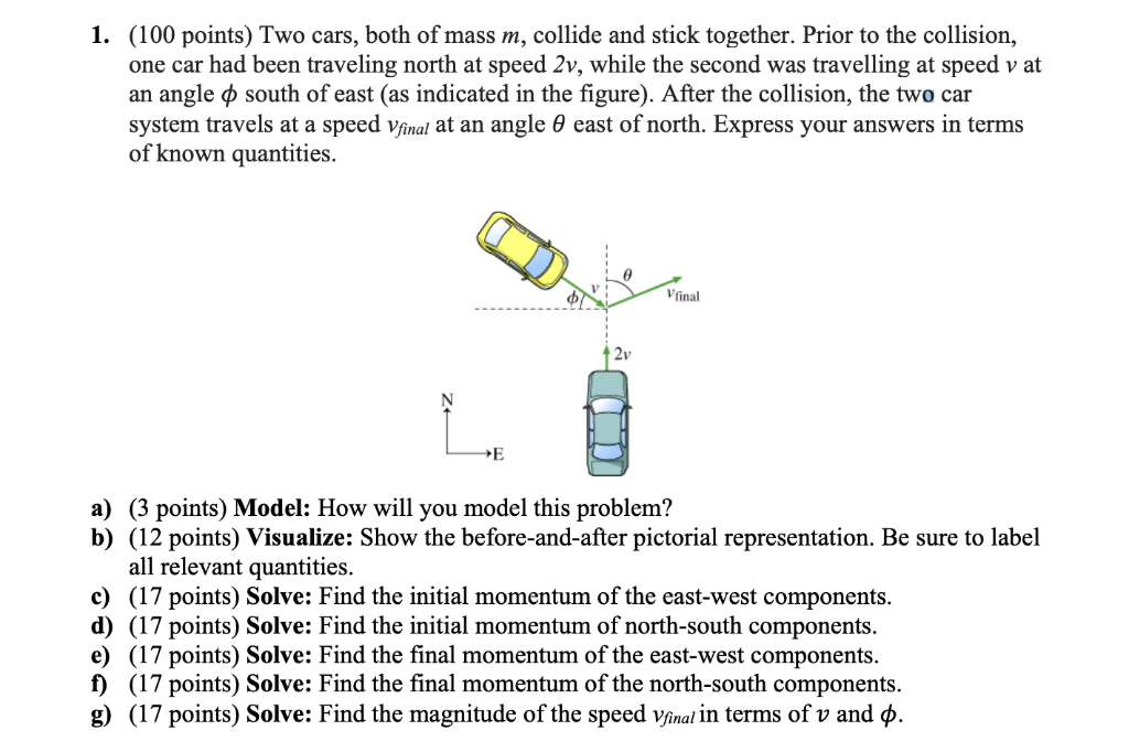 Solved (100 points) Two cars, both of mass m, collide and | Chegg.com