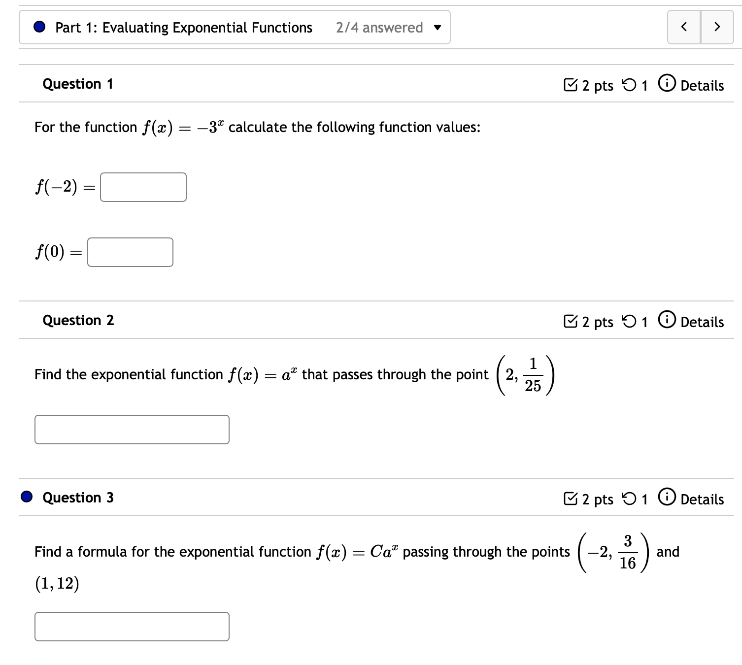 Solved For the function f(x)=−3x calculate the following | Chegg.com