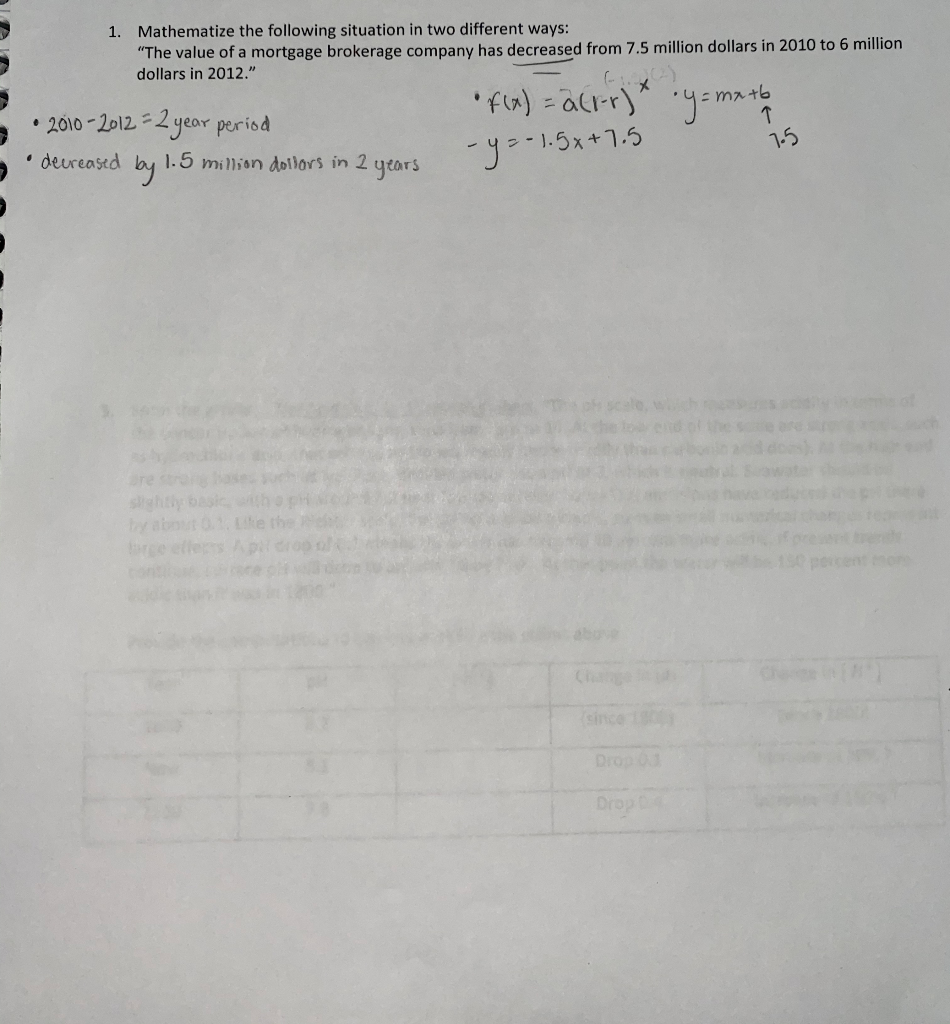 Solved 1. Mathematize the following situation in two | Chegg.com