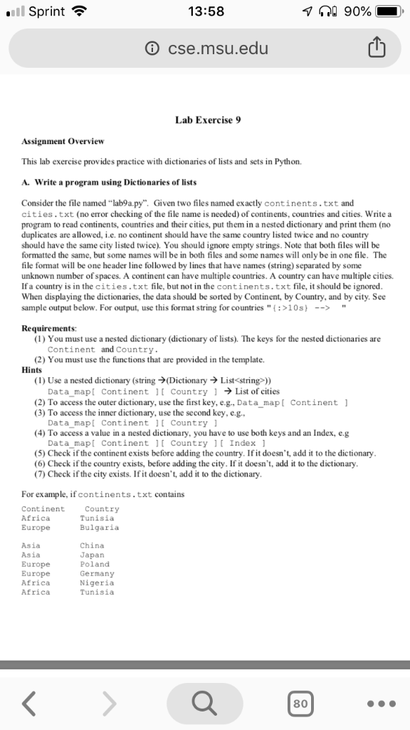 Solved Il Sprint 13:58 ⓘ cse.msu.edu and cities.txt | Chegg.com
