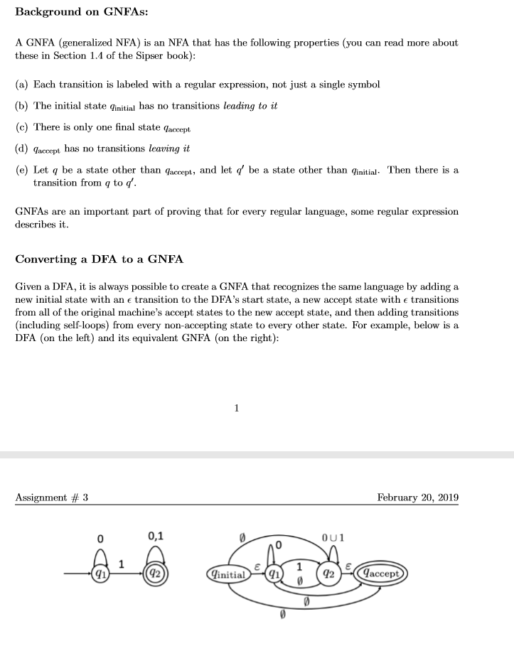 Background on GNFAs: A GNFA (generalized NFA) is an | Chegg.com