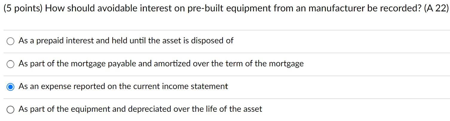 Solved (5 points) How should avoidable interest on pre-built | Chegg.com