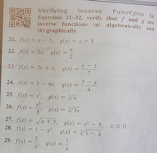 Solved Verifying Inverse Functions In Exercises 21-32, | Chegg.com Solved Verifying Inverse Functions In Exercises 21-32, | Chegg.com