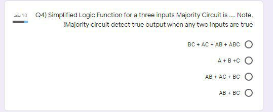 Solved Q4) Simplified Logic Function for a three inputs | Chegg.com