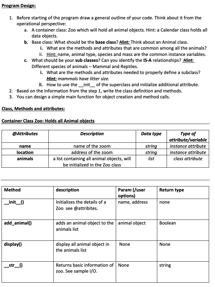 Solved Problem Statement: Zoo In this assignment, you are | Chegg.com