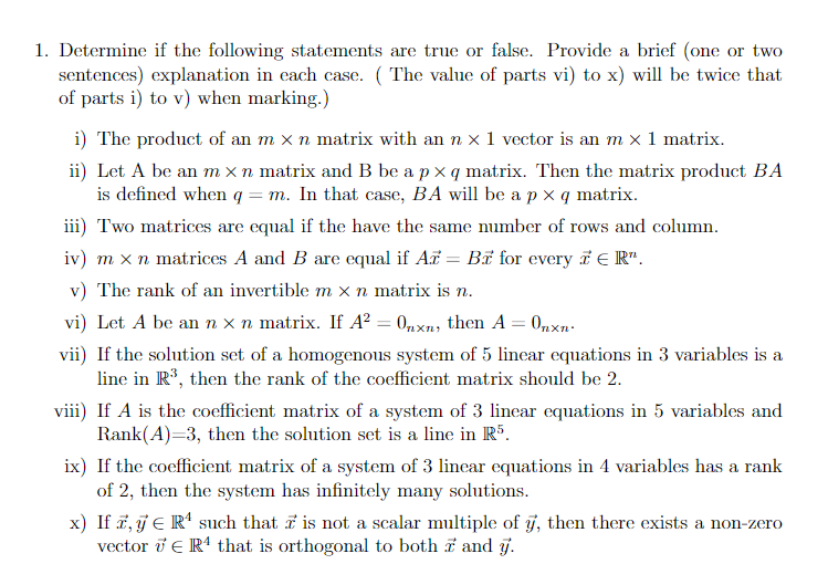Solved 1. Determine if the following statements are true or | Chegg.com