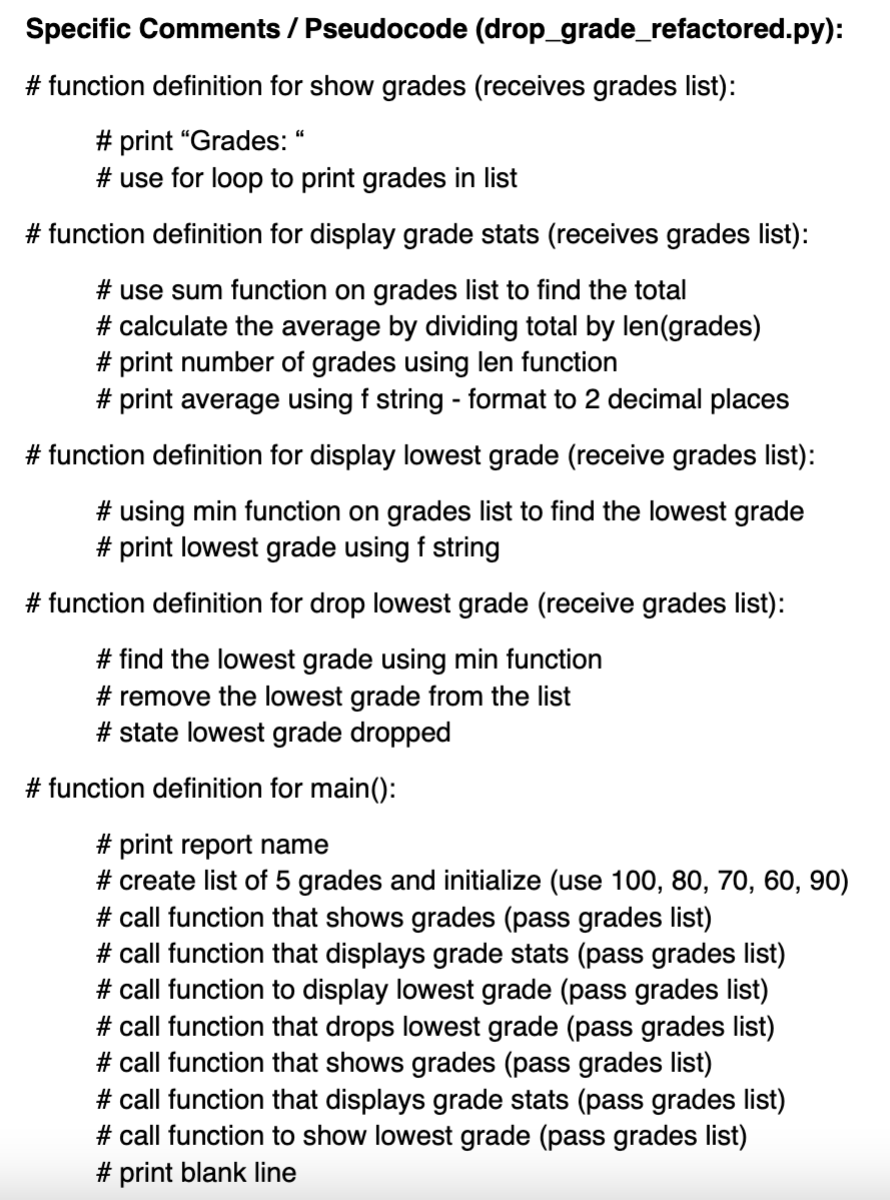 Solved Specific Comments / Pseudocode | Chegg.com