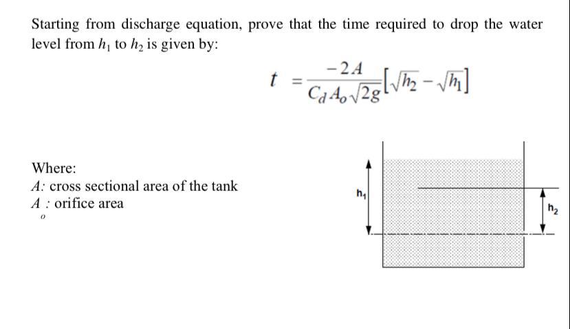 Solved Starting from discharge equation, prove that the time | Chegg.com