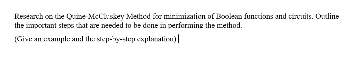 Solved Research on the Quine-McCluskey Method for | Chegg.com