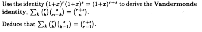 Solved Use the identity (1+x)"(1+x)' = (1+x)*+8 to derive | Chegg.com