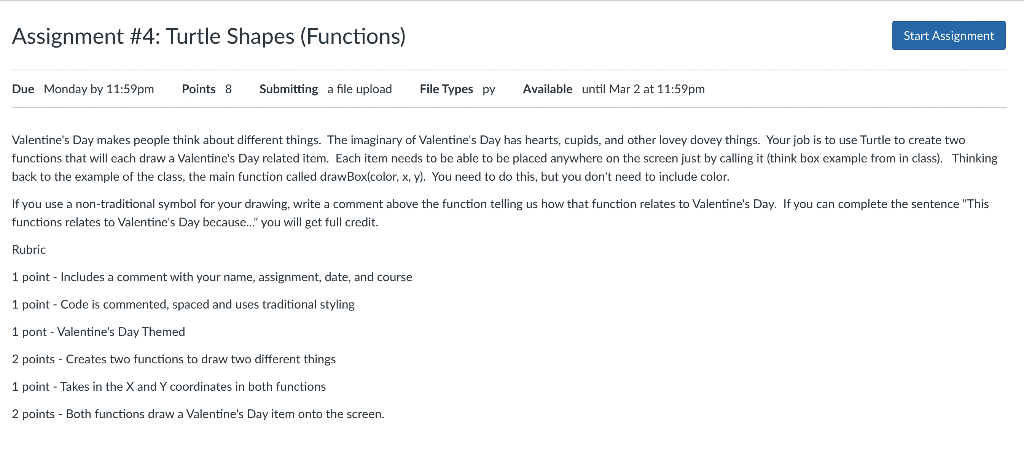 Solved Assignment #4: Turtle Shapes (Functions) Start | Chegg.com