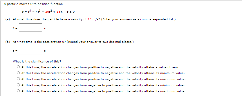 Solved A particle moves with position function | Chegg.com