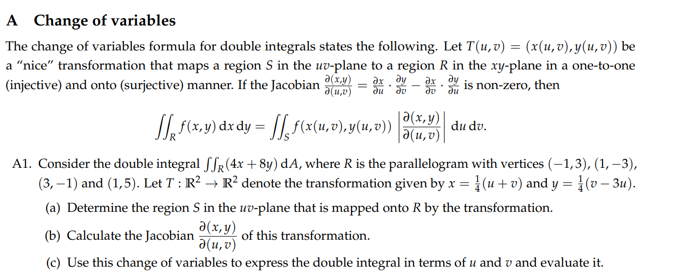 Solved A Change of variables The change of variables formula | Chegg.com