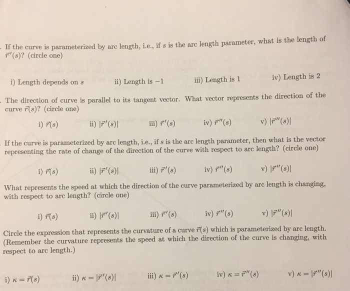 Solved curve is parameterized by arc length, i.e., if s is | Chegg.com