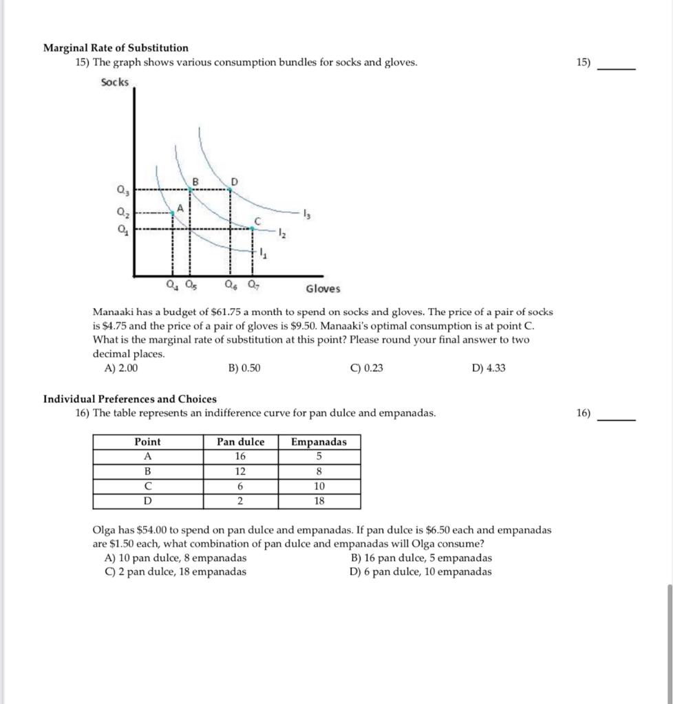 Solved Marginal Rate of Substitution 15) The graph shows | Chegg.com