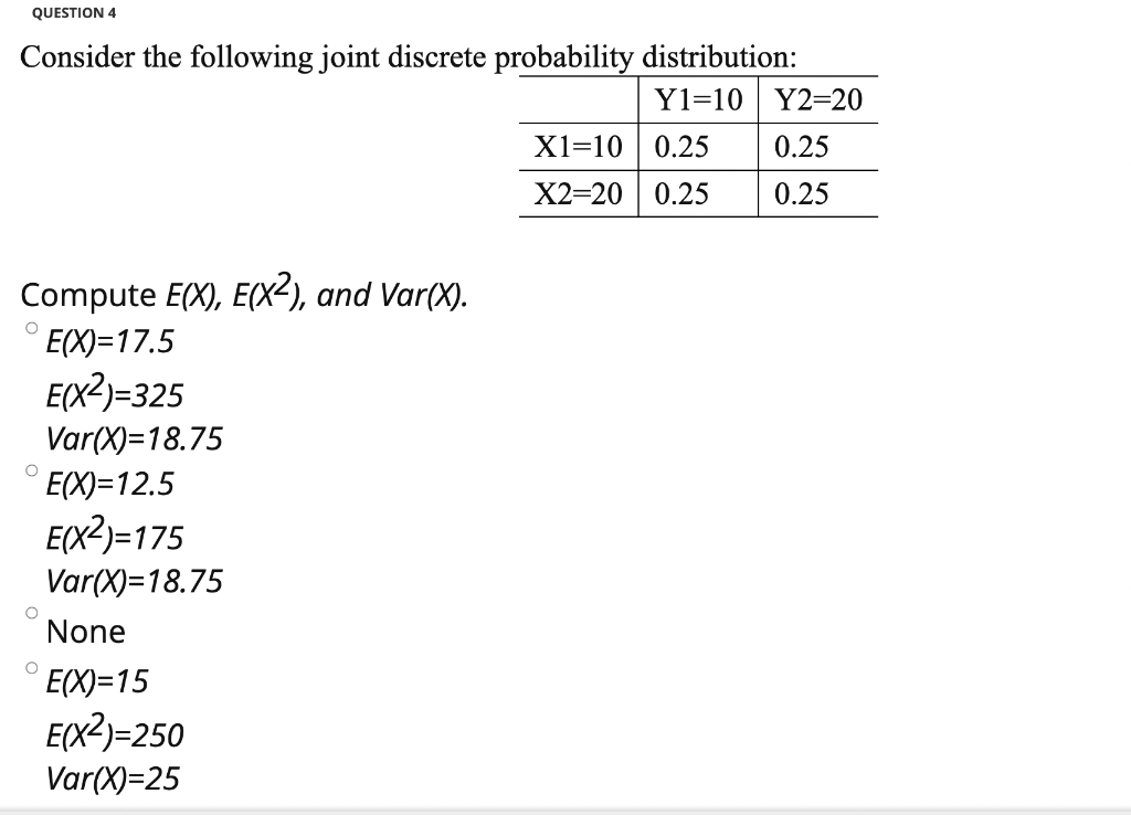 Solved QUESTION 4 Consider the following joint discrete | Chegg.com