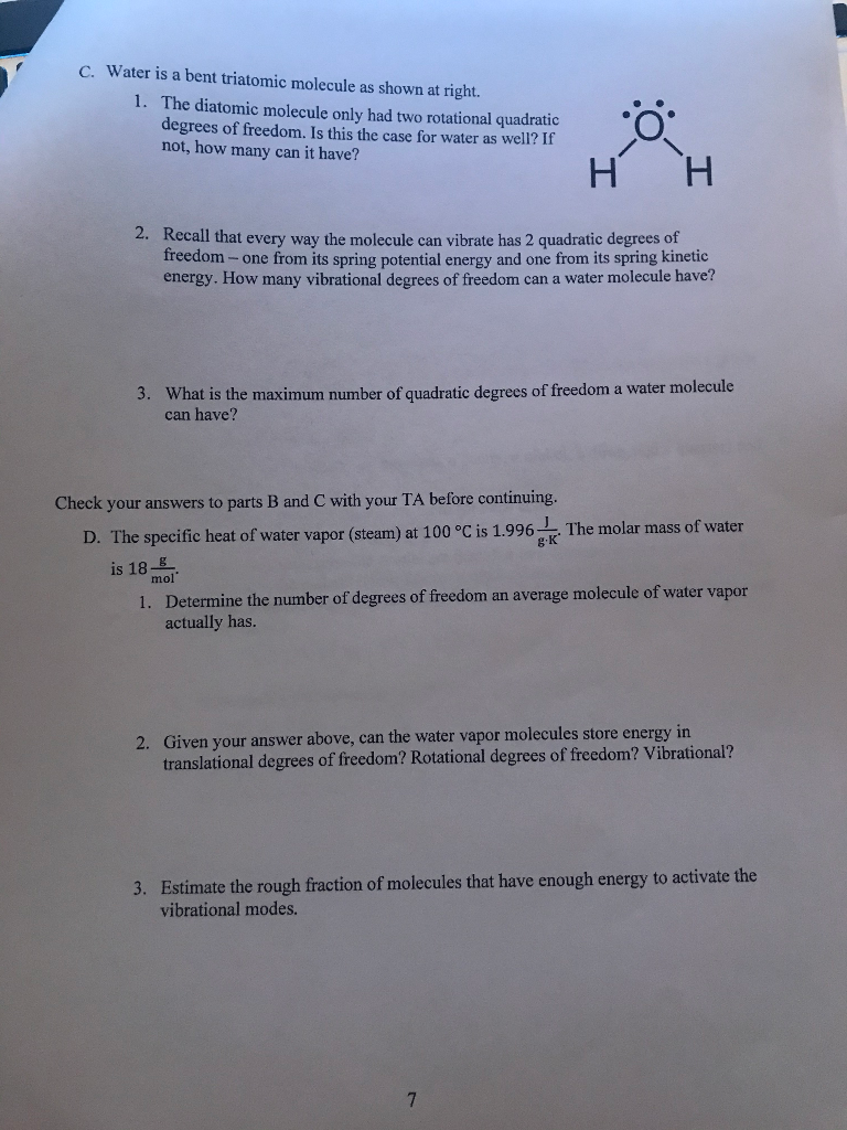 Solved C. Water is a bent triatomic molecule as shown at | Chegg.com