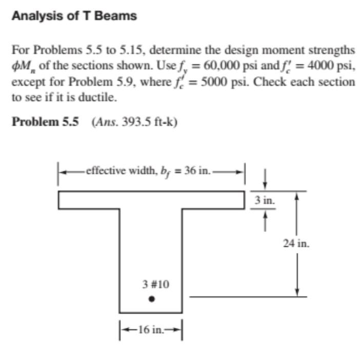 Solved Analysis of T Beams For Problems 5.5 to 5.15, | Chegg.com