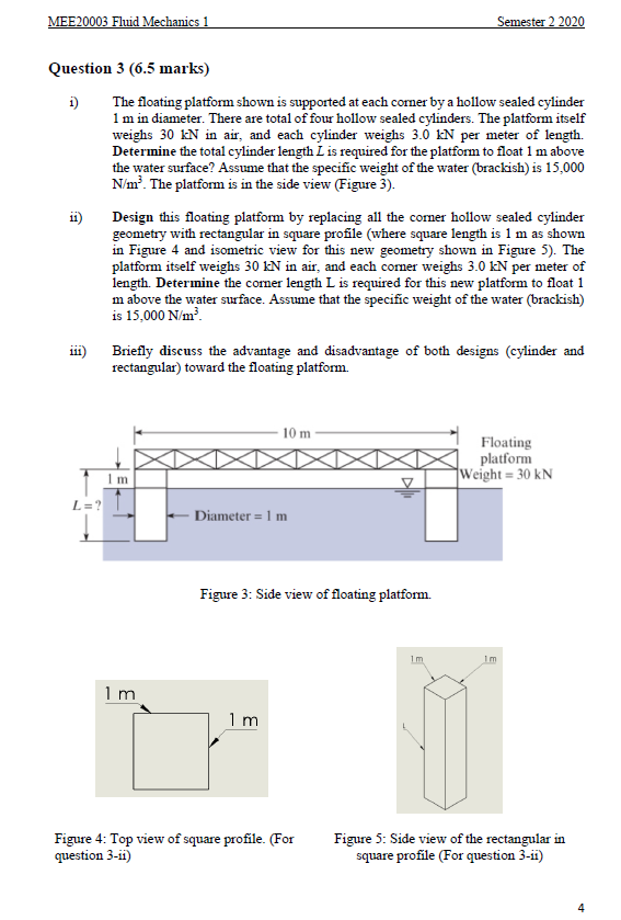 Solved MEE20003 Fluid Mechanics 1 Semester 2 2020 Question 3 | Chegg.com